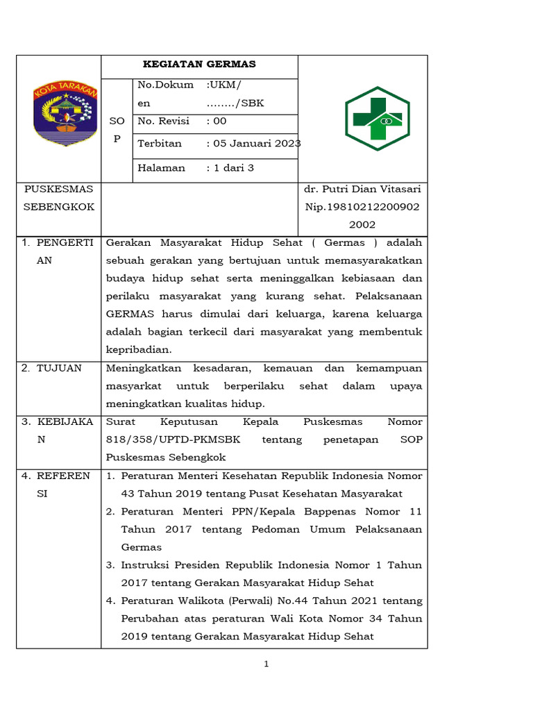 Sop Kegiatan Germas | PDF | Karier & Perkembangan | Kesehatan Holistik