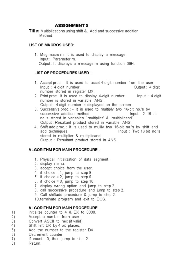 8 Bit Multiplication | PDF | Multiplication | Subroutine