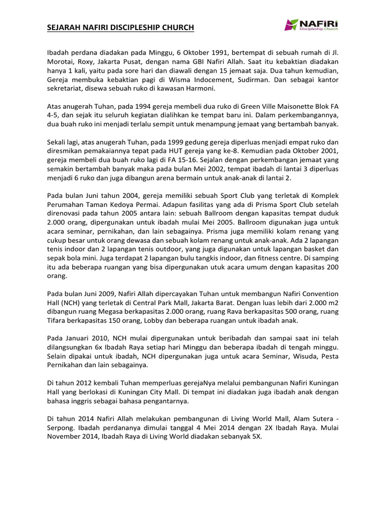 Sejarah Nafiri Discipleship Church | PDF