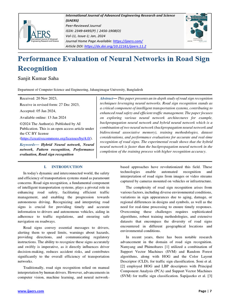 Performance Evaluation of Neural Networks in Road Sign Recognition | PDF | Artificial Neural ...