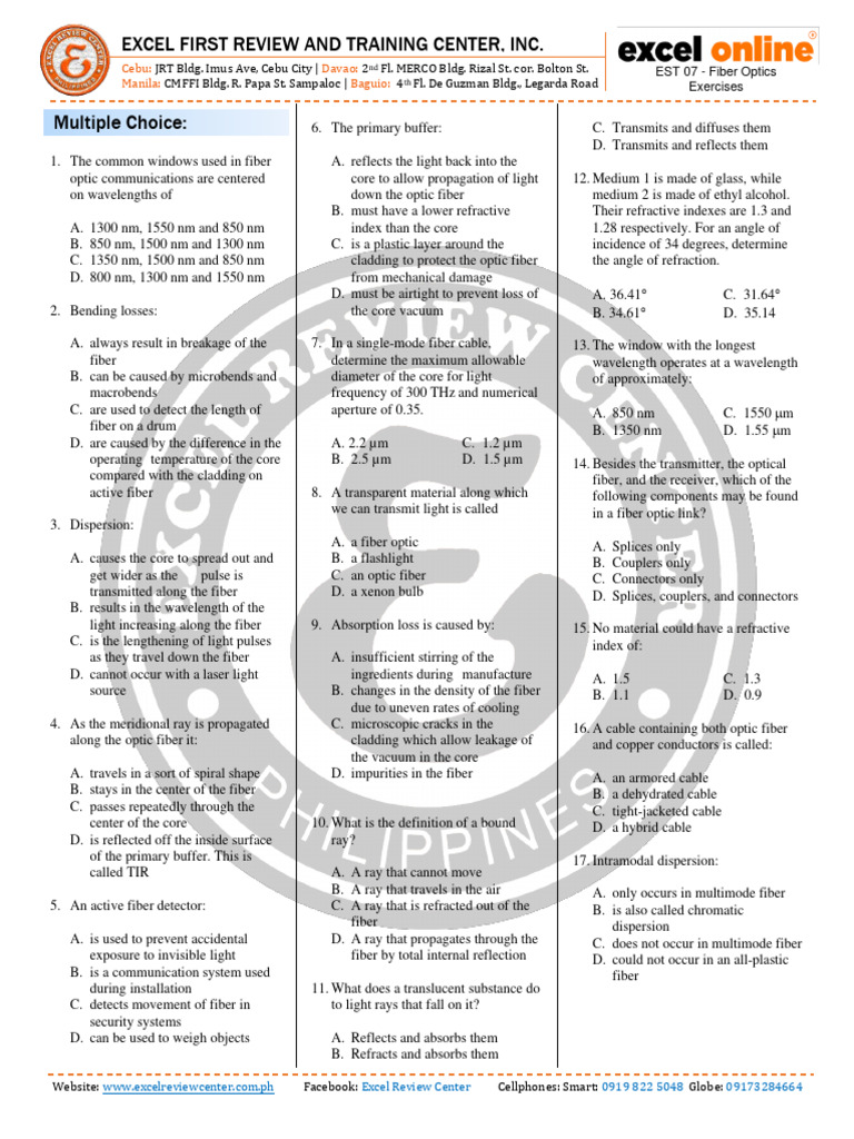 EST 07 - Fiber Optics Question | PDF | Optical Fiber | Optics