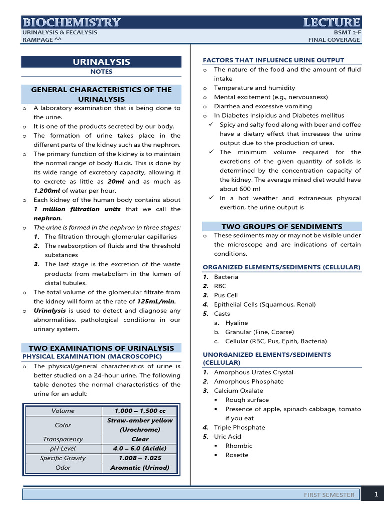 URINALYSIS-FECALYSIS-BIOCHEM-FINAL | PDF