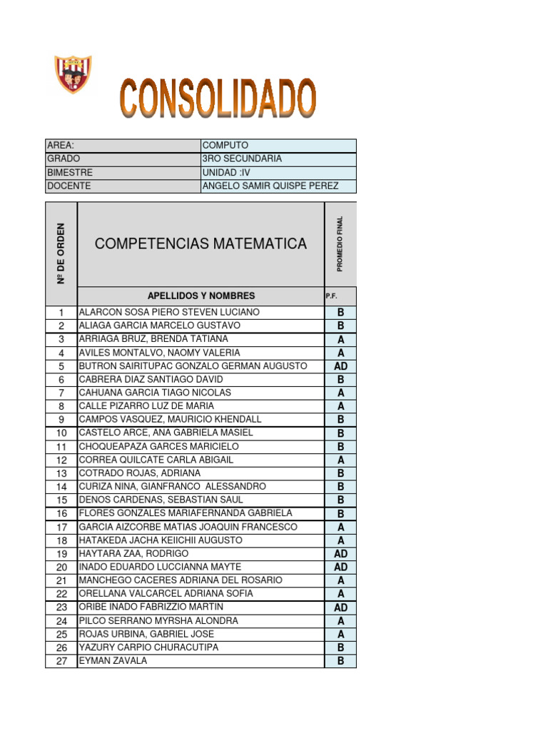 3ro Secundaria - Consolidado Computo | PDF