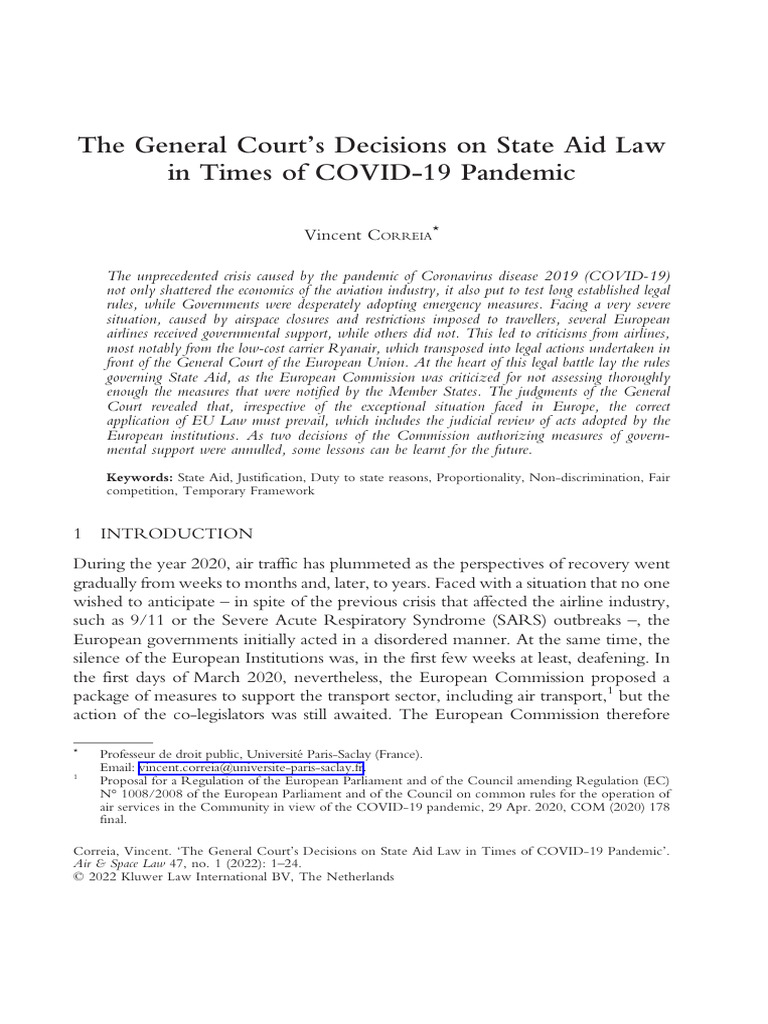 2022-The General Court's Decisions On State Aid Law in Times of COVID ...