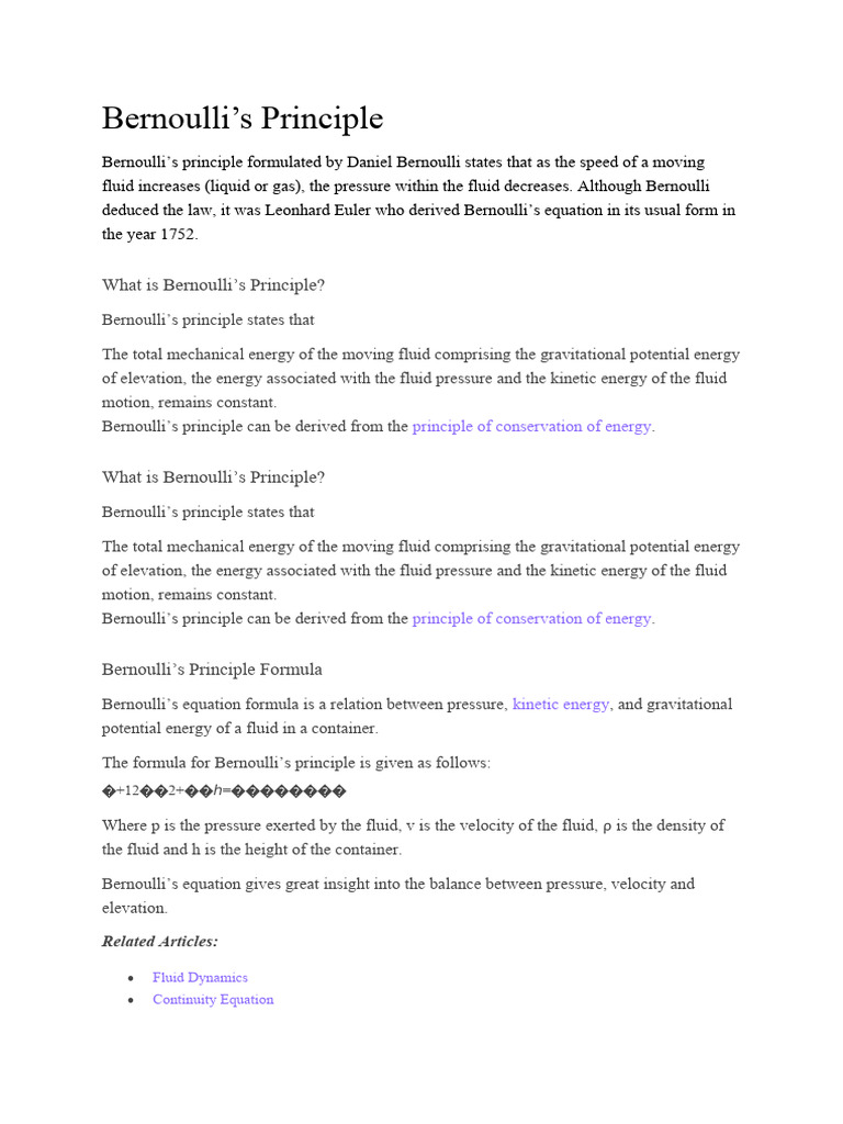 What Is Bernoulli's Principle? | PDF