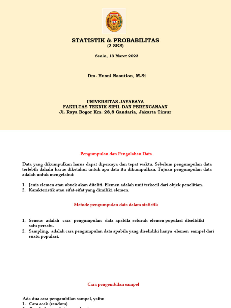 TS 2032 Statistik & Probabilitas Pertemuan Ke-2 | PDF