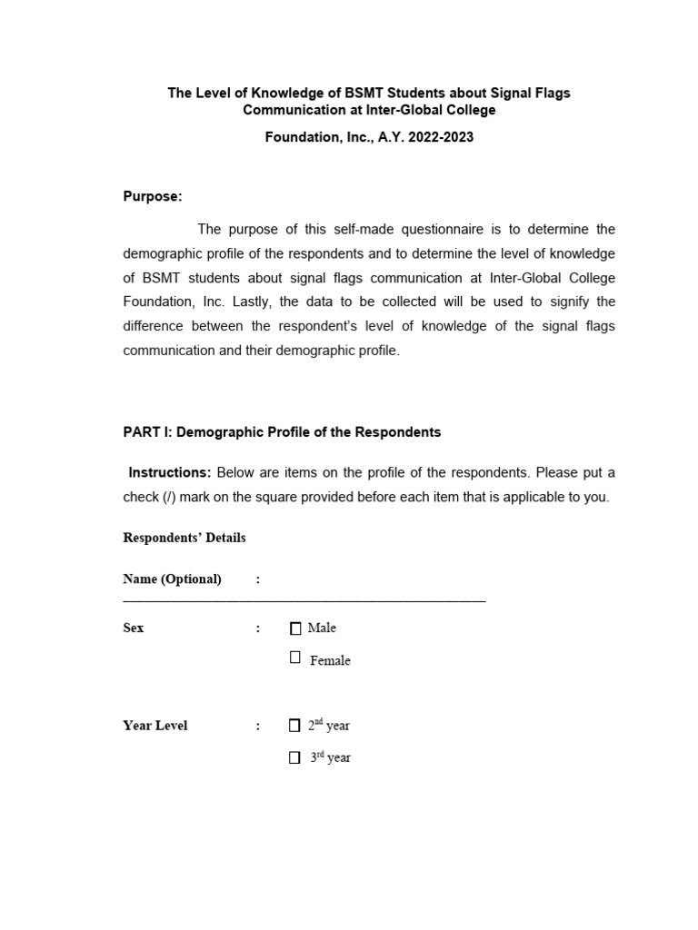 Final Questionnaire | PDF | Flag | Communication