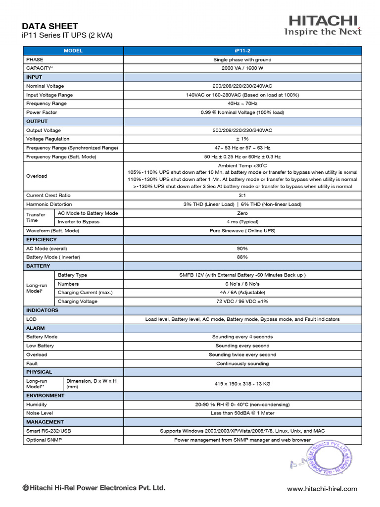 Ip11 2 2kva Hitachi Online Ups | PDF | Power Inverter | Alternating Current