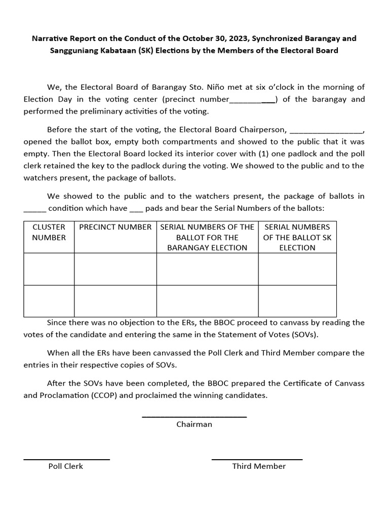 Narrative-Report-on-the-BARANGAY-ELECTION-2023 | PDF