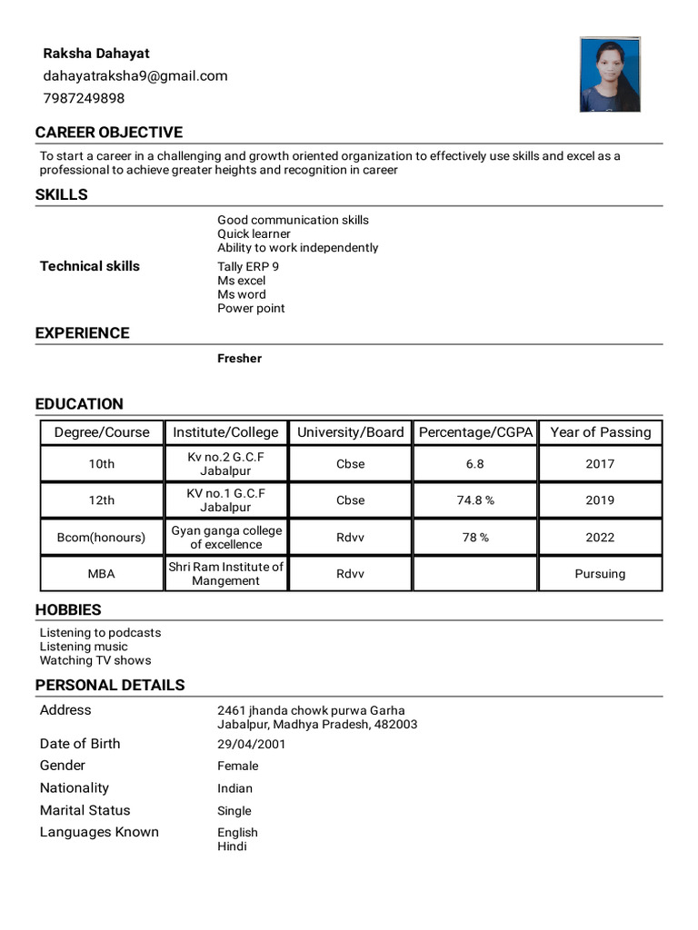 Resume Resume Format1 | PDF