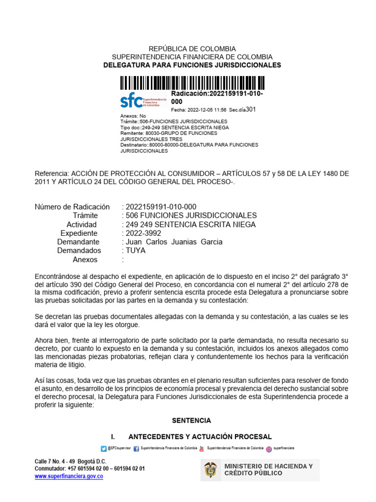 Exp 2022 3992 Sentencia 05 12 2022 | PDF | Protección al Consumidor ...