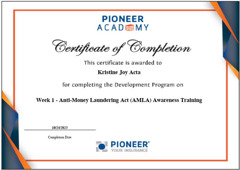 Certification Week 1 - Anti Money Laundering Act AMLA Awareness ...