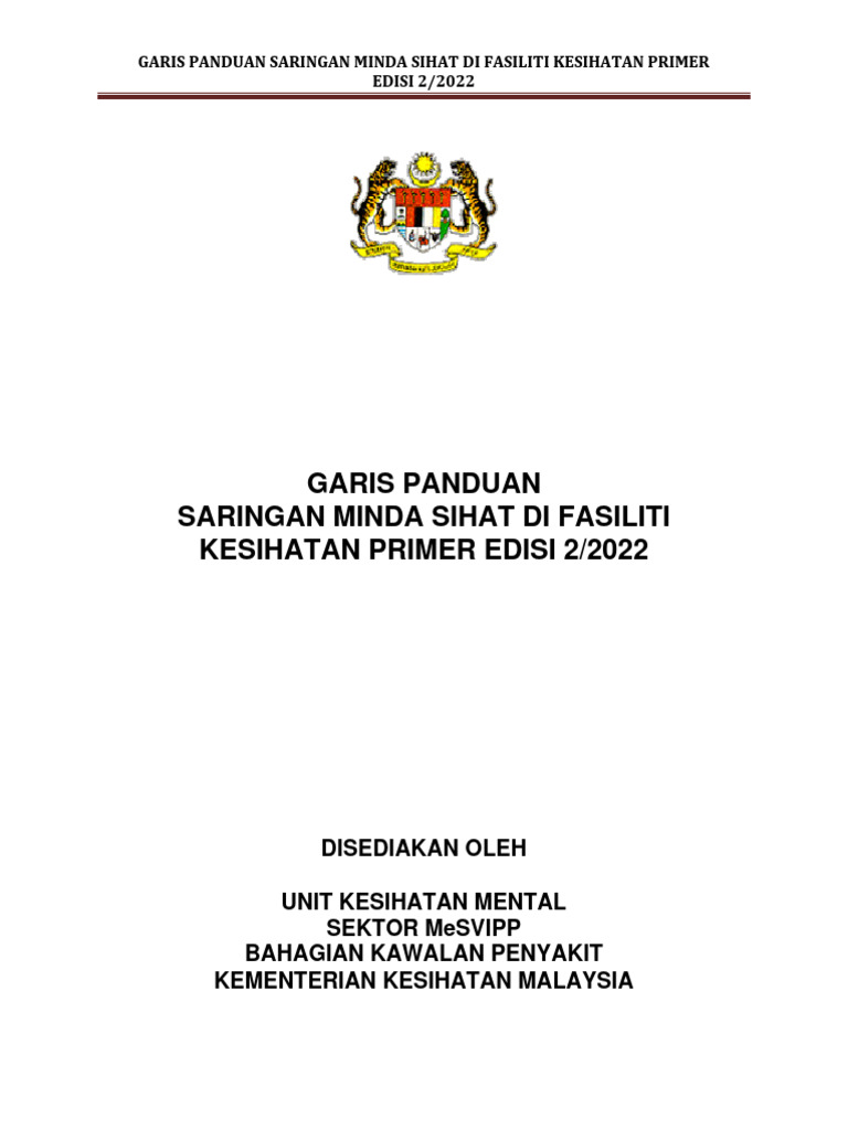 Garis Panduan Saringan Minda Sihat Di Fasiliti Kesihatan Primer Edisi 2 ...