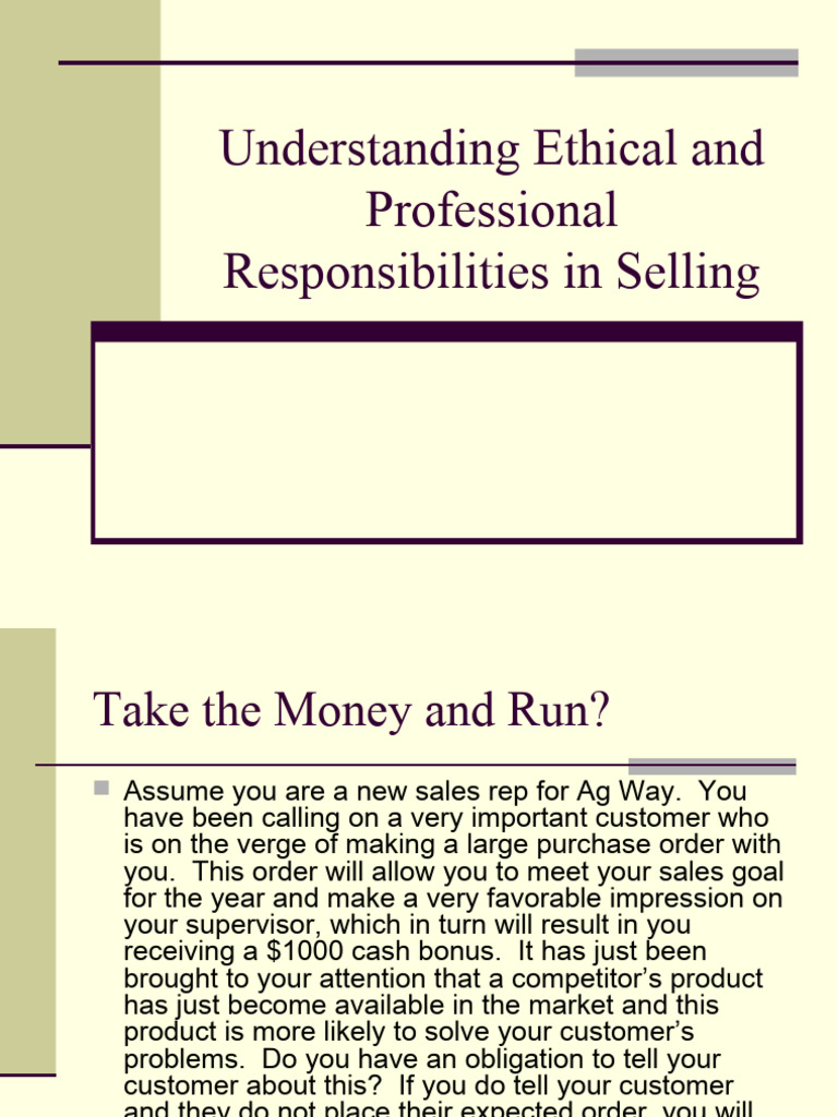 Ethics in selling | PDF | Sales | Integrity