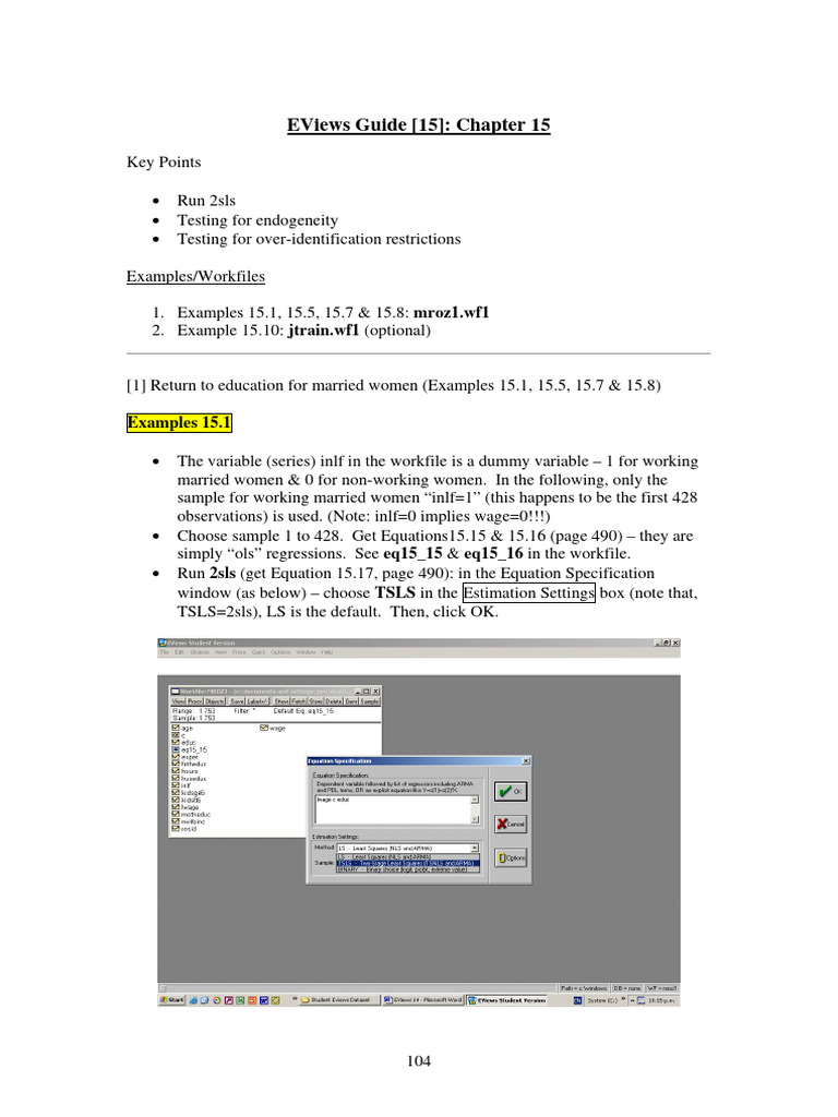 P15 - 178380 - Eviews Guide | PDF | Ordinary Least Squares | Coefficient Of Determination