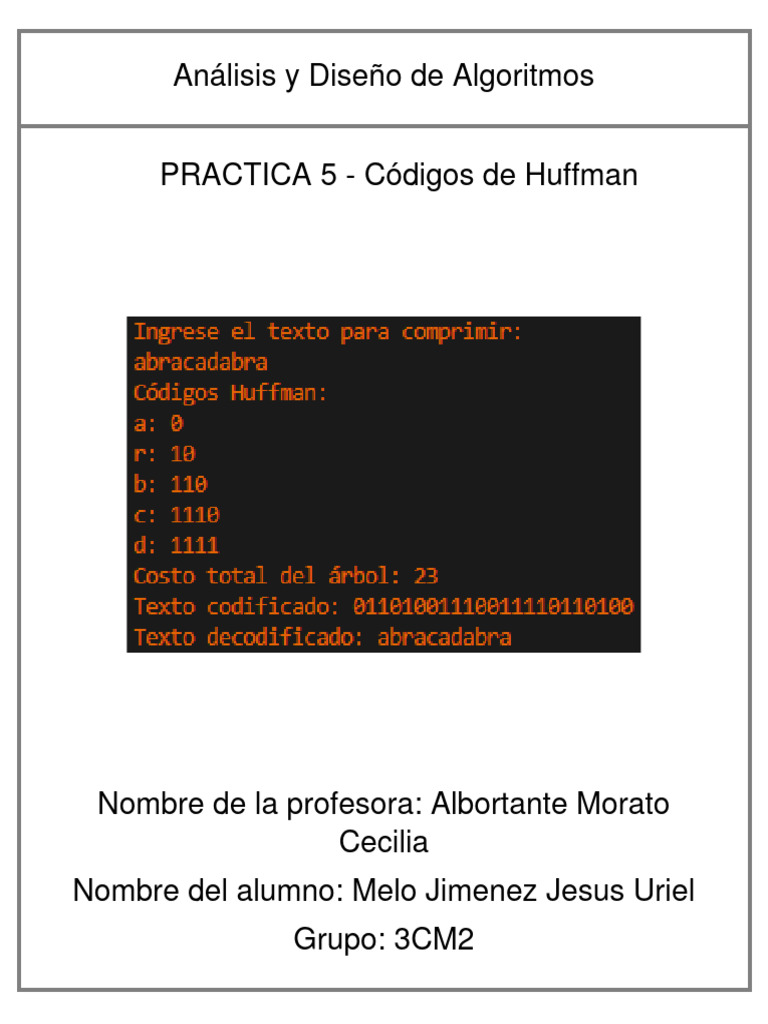Práctica 5 - Códigos de Huffman | PDF | Compresión de datos ...