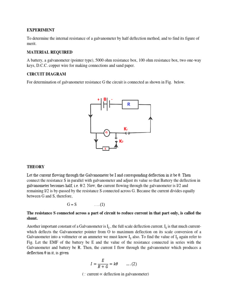 Galvanometer Resistance by Half Deflection | PDF | Electrical ...