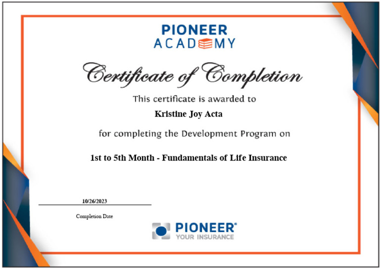 Certification 1st To 5th Month - Fundamentals of Life Insurance ...