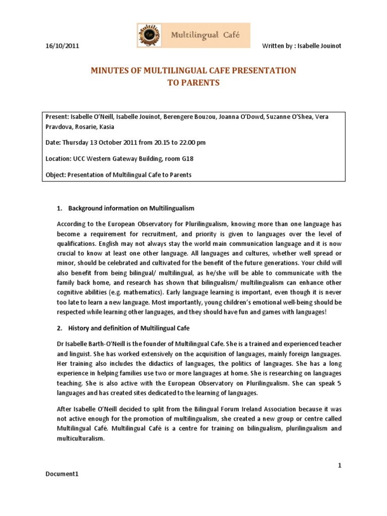 Minutes of MC Meeting With Parents | PDF | Multilingualism | Applied ...