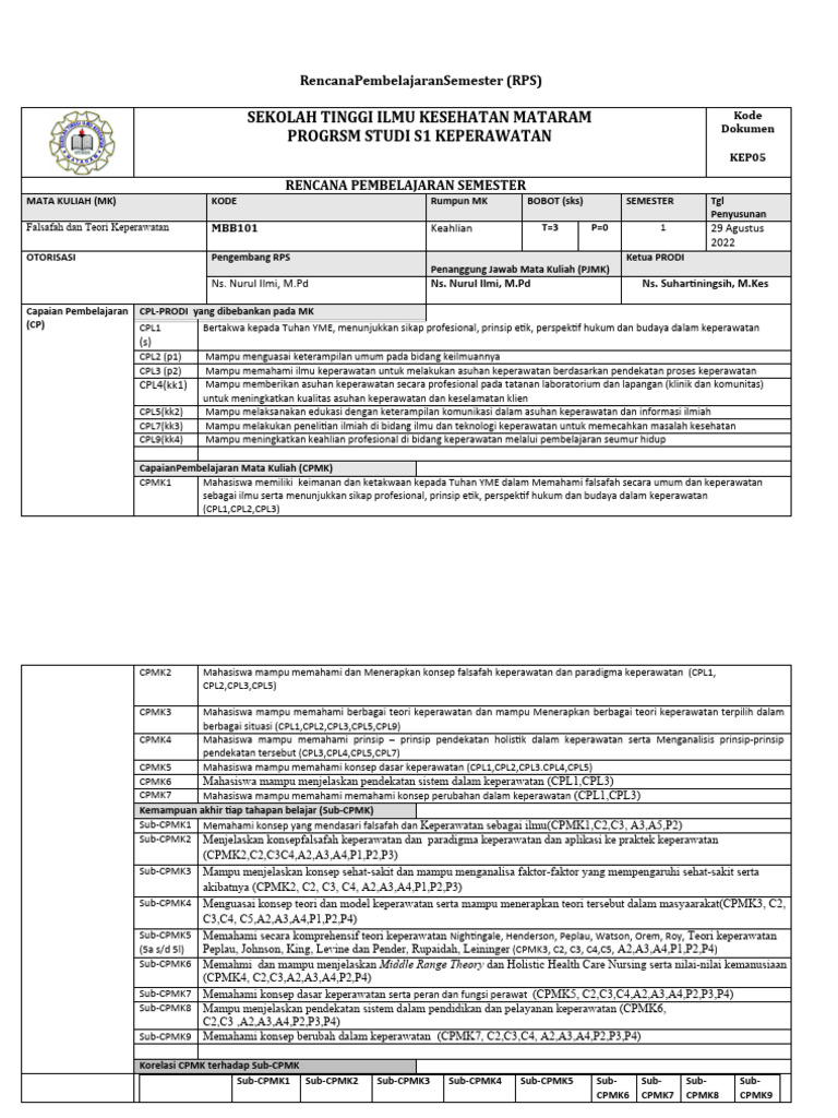 RPS Falsafah Keperawatan Ganjil 2022 - 2023 | PDF