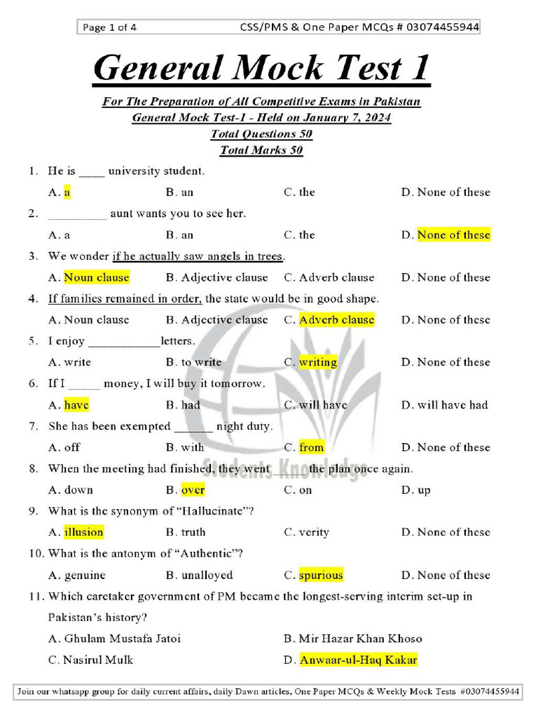 General Mock Test -1 Solved Paper | PDF General Mock Test -1 Solved Paper | PDF