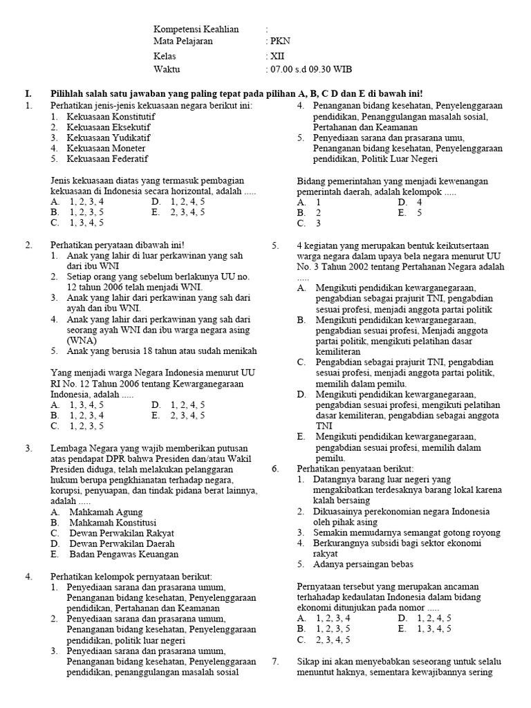 Soal PKN 12 | PDF | Ilmu Sosial