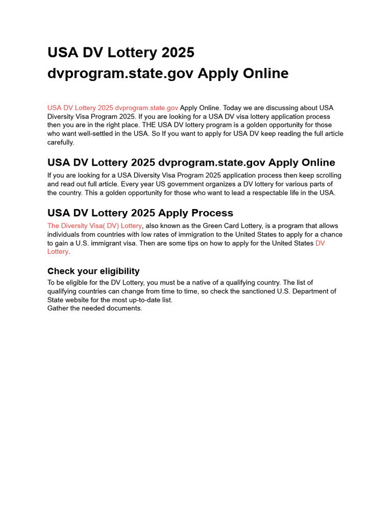 USA DV Lottery Apply Now | PDF | Human Migration | Immigration