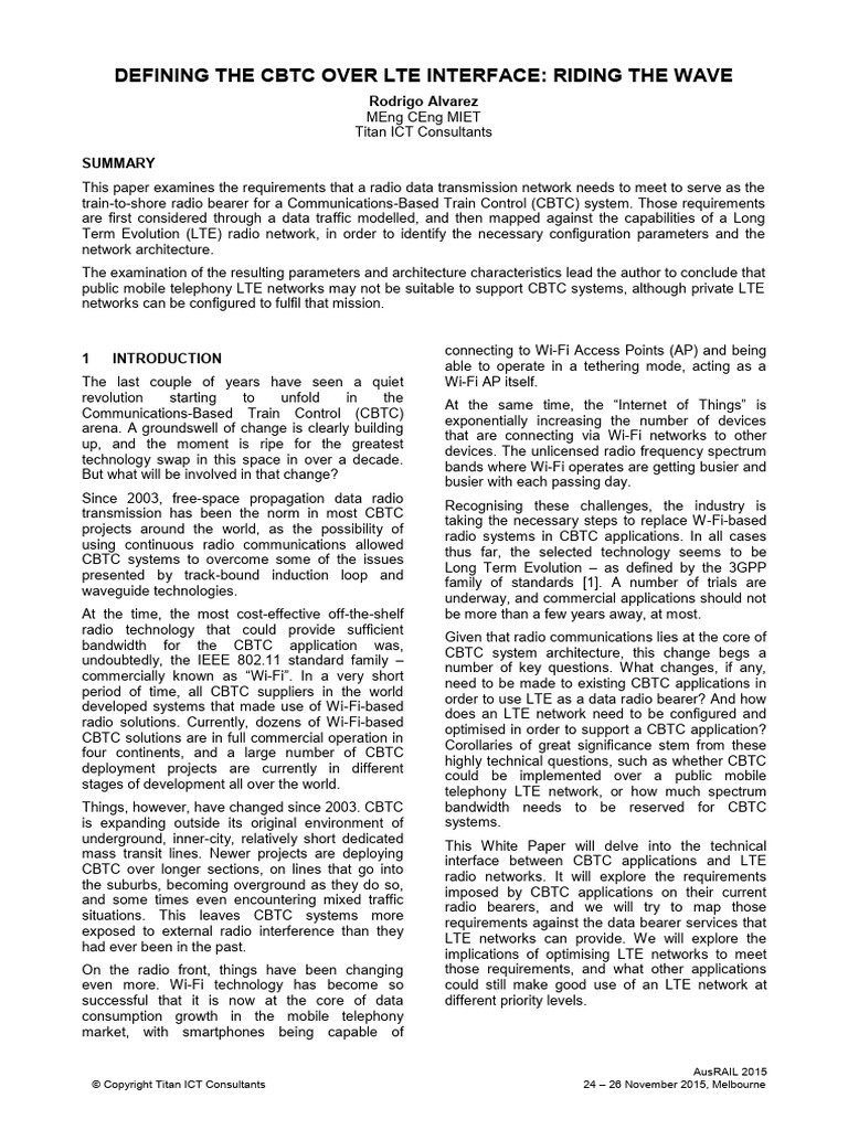 Defining The CBTC Over LTE Interface Riding The Wave | PDF | Ieee 802.11 | Computing