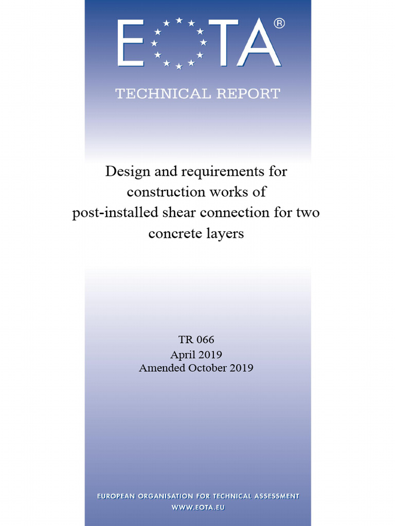 Eota TR 066 Design Post Installed Shear Connection 2concrete Layer 2019 ...