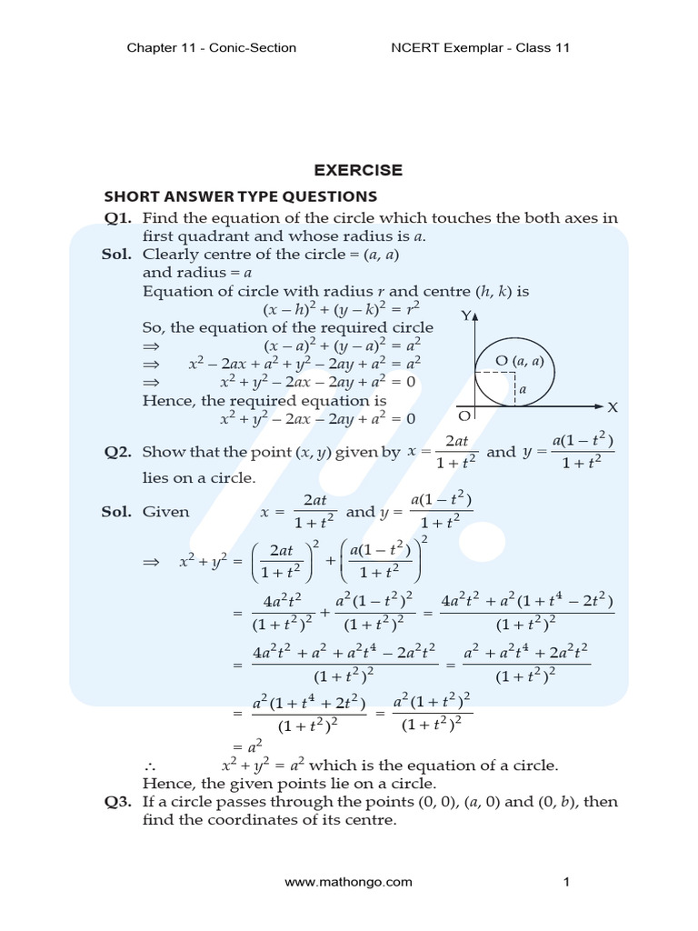 Ncert Exemplar Math Class 11 Chapter 11 Conic-section | PDF | Circle | Elementary Mathematics