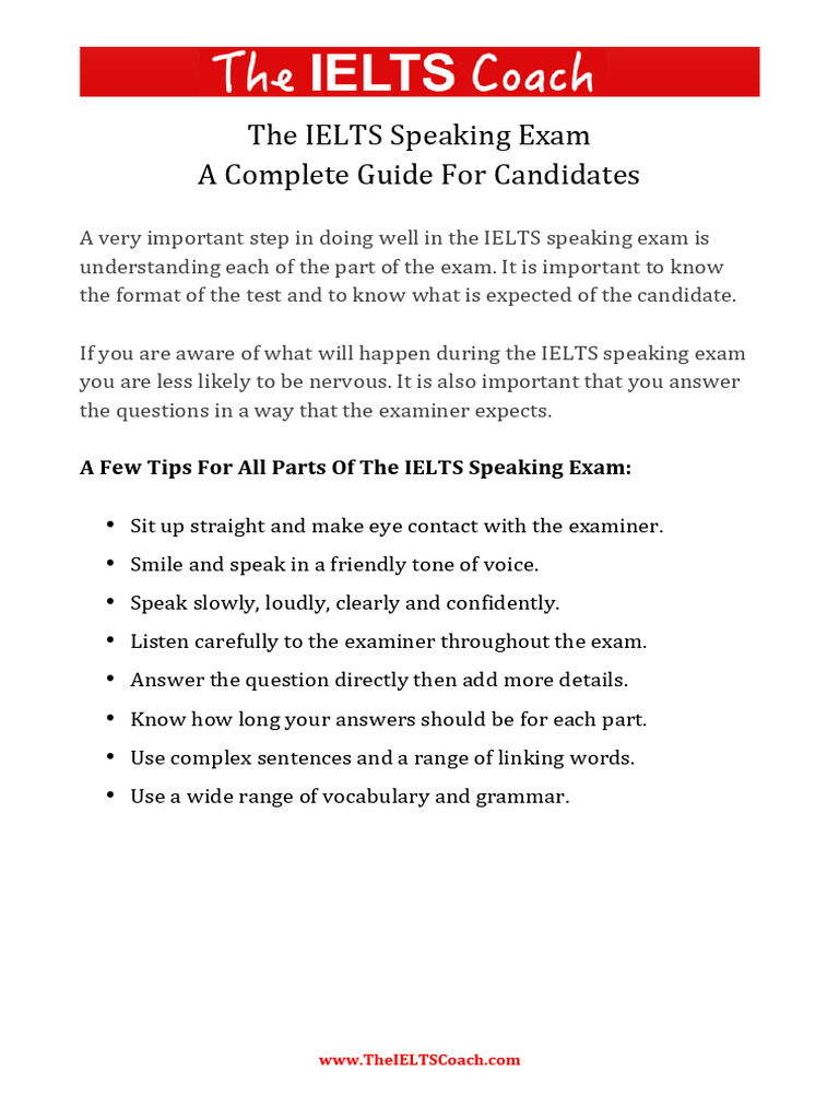 IELTS Speaking Exam: Candidate Guide | PDF | International English ...