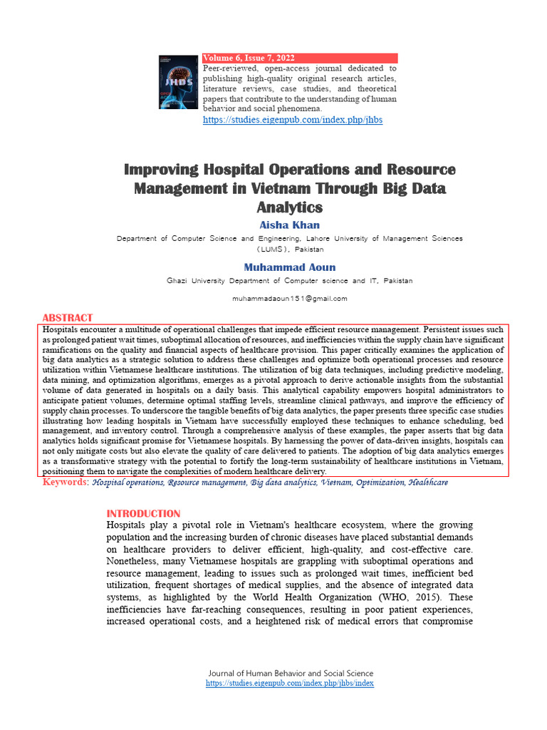 Improving Hospital Operations and Resource Management in Vietnam Through Big Data Analytics ...