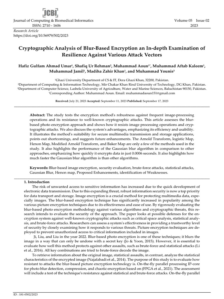 Cryptographic Analysis of Blur-Based Encryption An In-Depth Examination ...