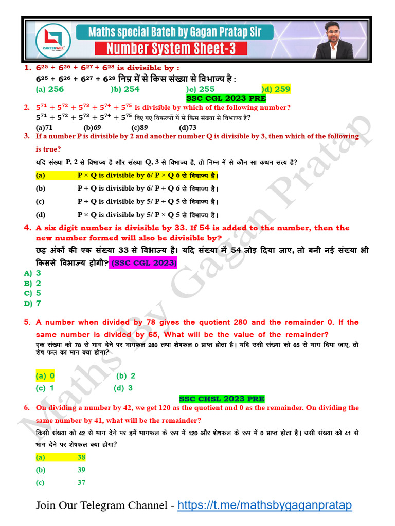 Number System Sheet | Download Free PDF | Division (Mathematics ...