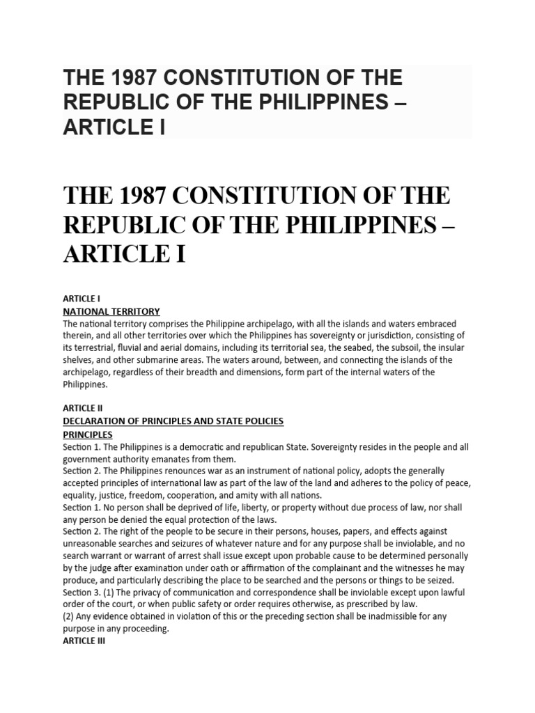 The 1987 Constitution of The Republic of The Philippines | PDF | Search ...