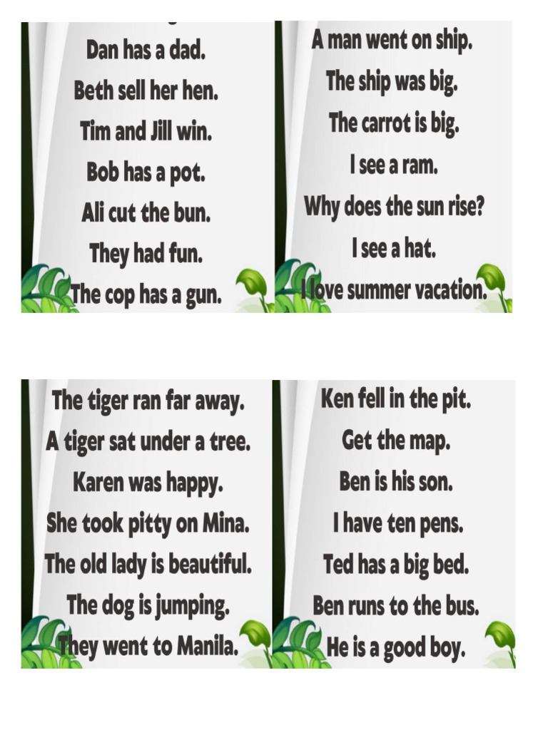 READING SENTENCES (Free Reading Material) | PDF