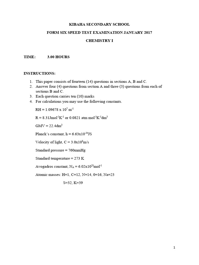 Form Six Chemistry 1 | PDF | Electromagnetic Radiation | Gases
