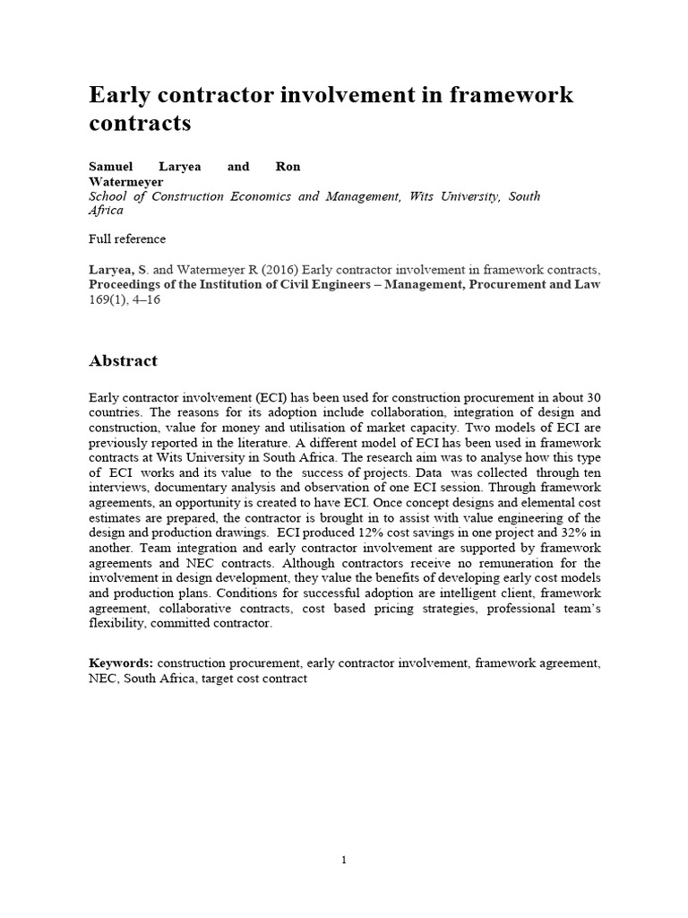Early Contractor Involvement | PDF | Employment | Procurement