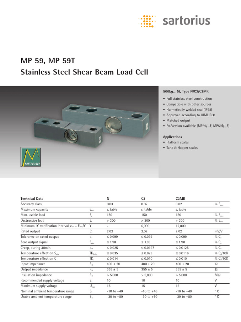 Sartorius Load Cell Specifications | PDF