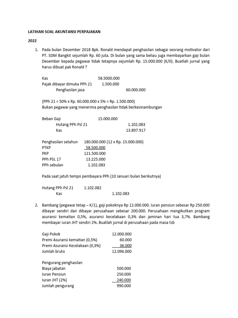 Latihan Akuntansi Pajak 2022 Dan Jawaban | PDF