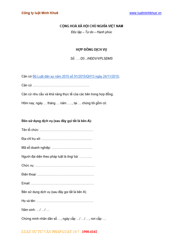 Mau Hop Dong Dich Vu | PDF