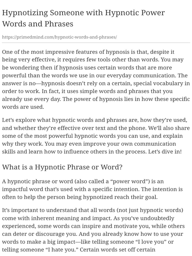 Hypnotizing Someone With Hypnotic Power Words and | PDF | Hypnosis ...