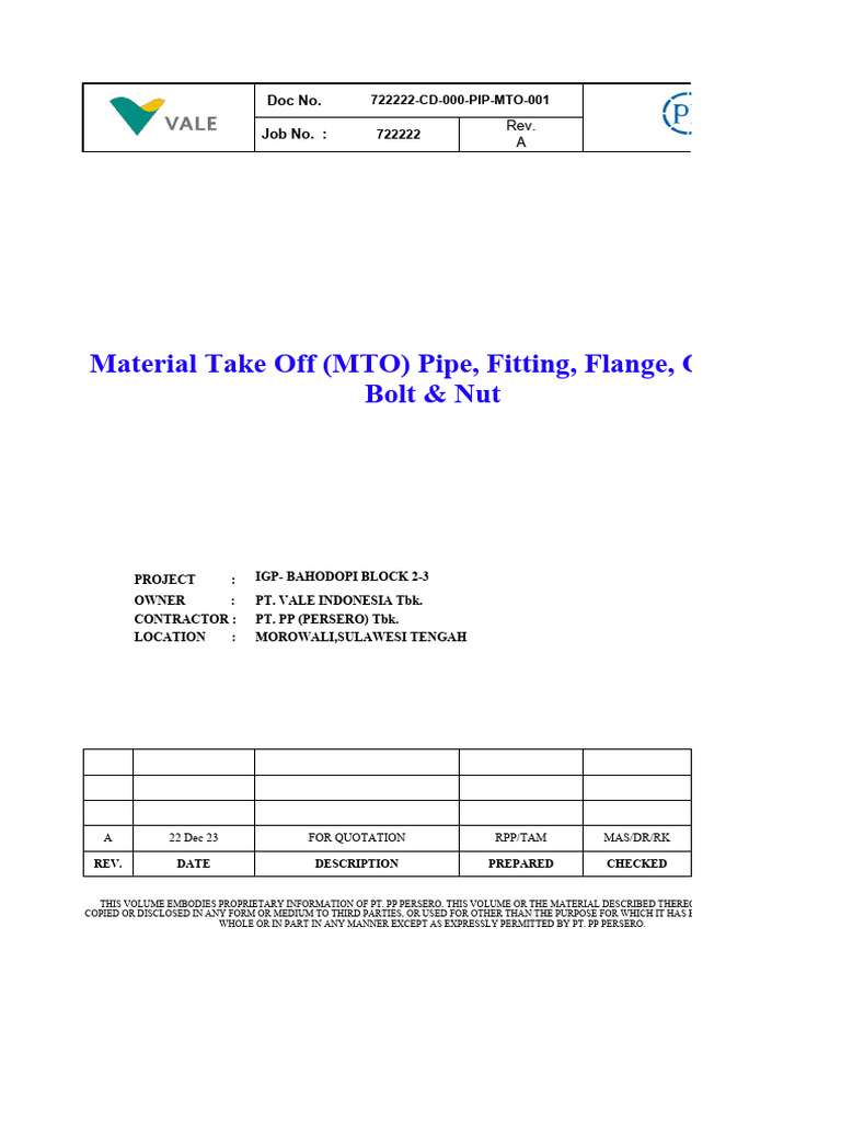 722222-CD-000-PIP-MTO-001 - Piping, Fitting, Flange, Gasket, Bolt - Nut ...
