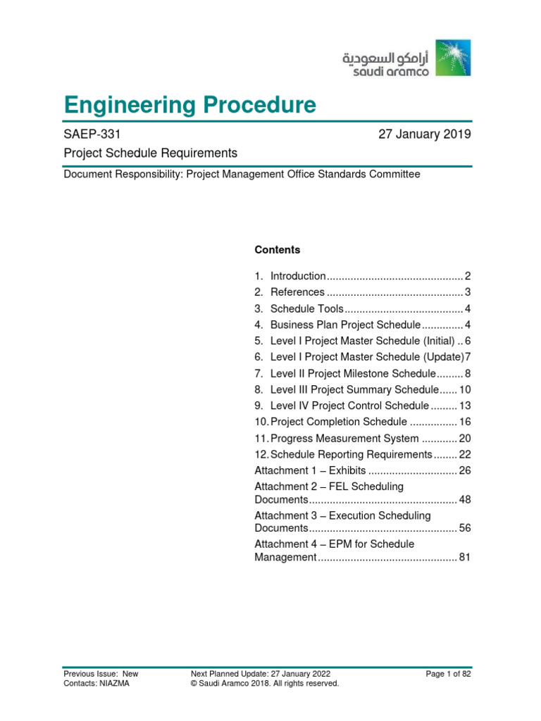 Aramco Project Schedule Requirements | PDF | Project Management | Risk