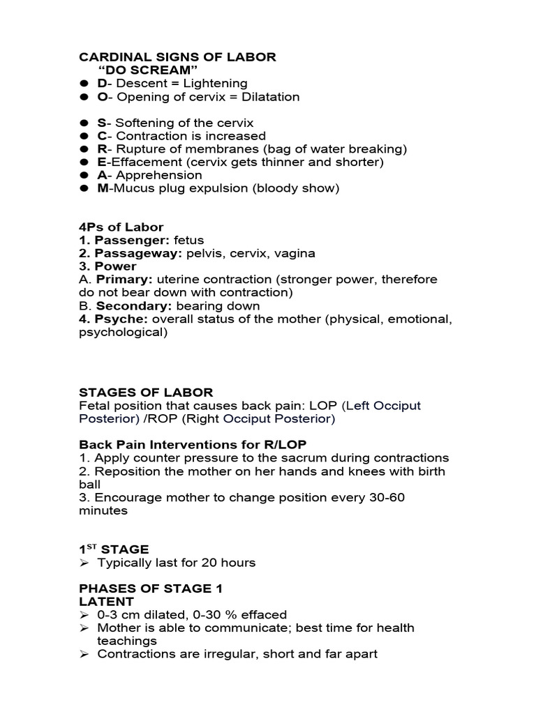 Cardinal Signs of Labor | PDF
