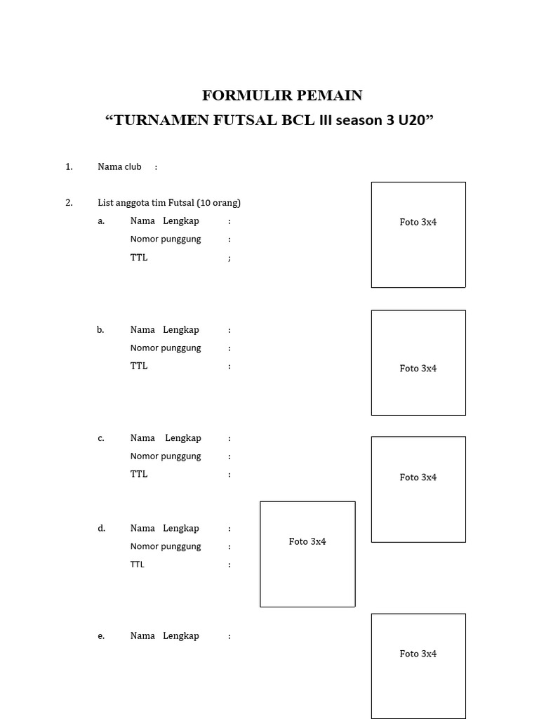FORMULIR PENDAFTARAN Futsal | PDF