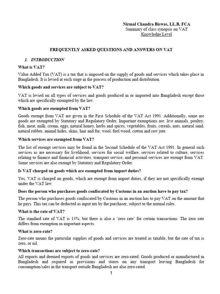 Draft VAT FAQ | PDF | Value Added Tax | Taxes