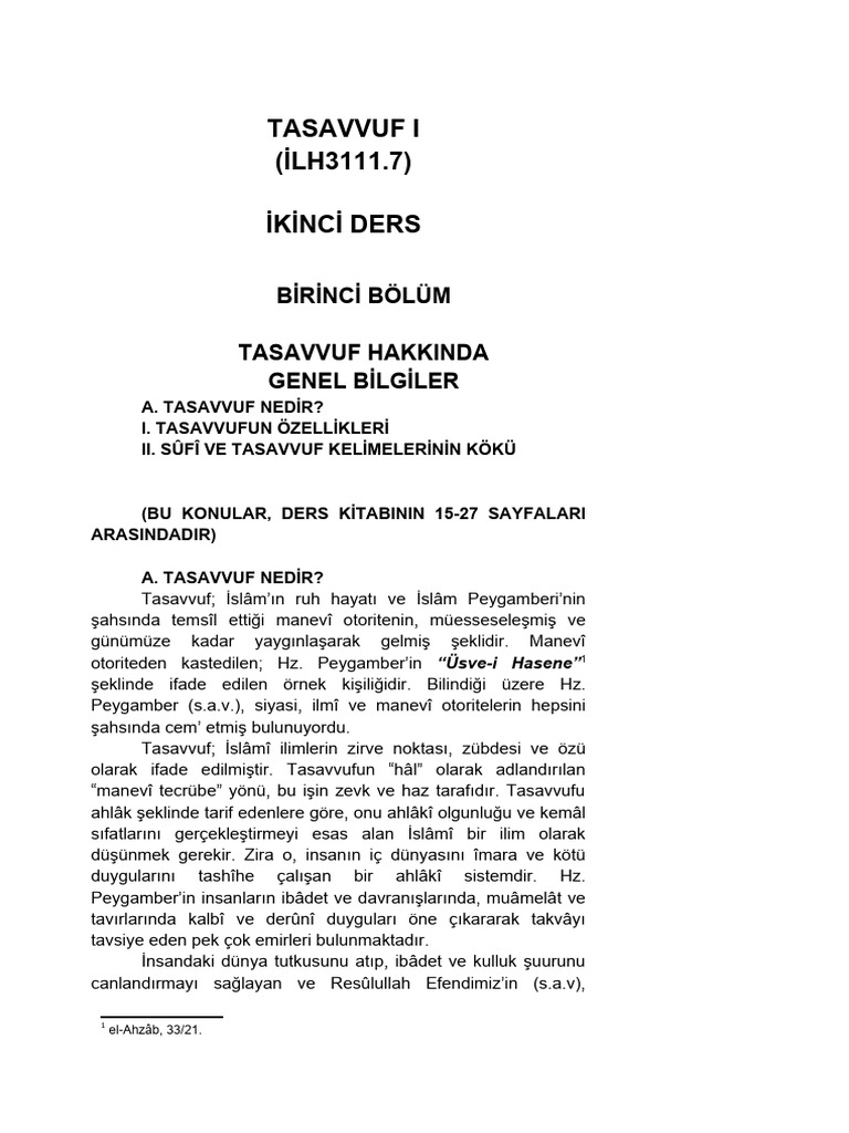 Ders Tasavvuf Hakkinda Genel Bilgiler | PDF