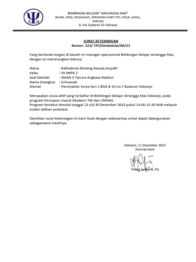 Surat Keterangan Brian | PDF