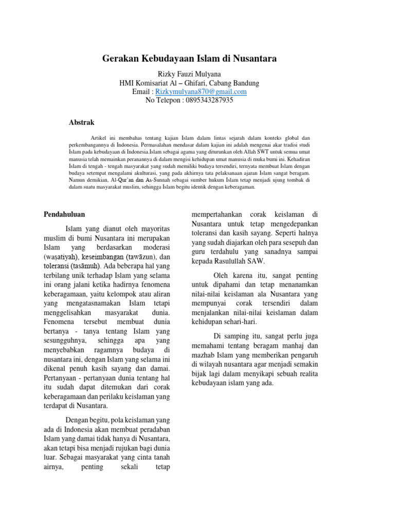 Gerakan Kebudayaan Islam Di Nusantara, Rizky Fauzi Mulyana | PDF Gerakan Kebudayaan Islam Di Nusantara, Rizky Fauzi Mulyana | PDF